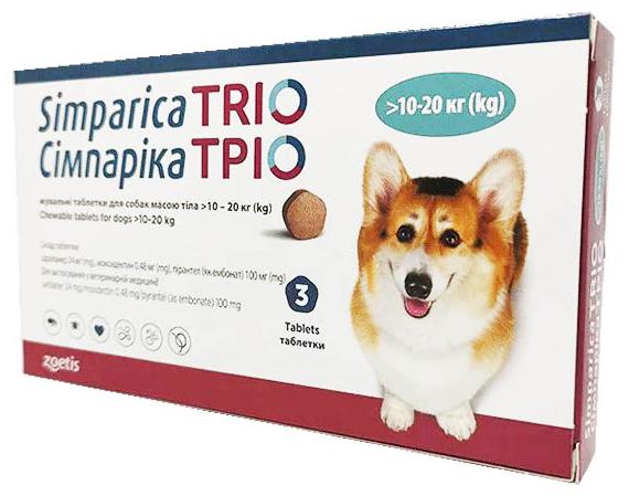 Симпарика Трио для собак 10,1-20 кг, 3 табл., Zoetis